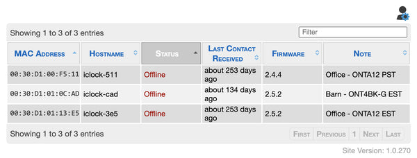 Clock monitoring system for Novanex PoE clocks - cloud